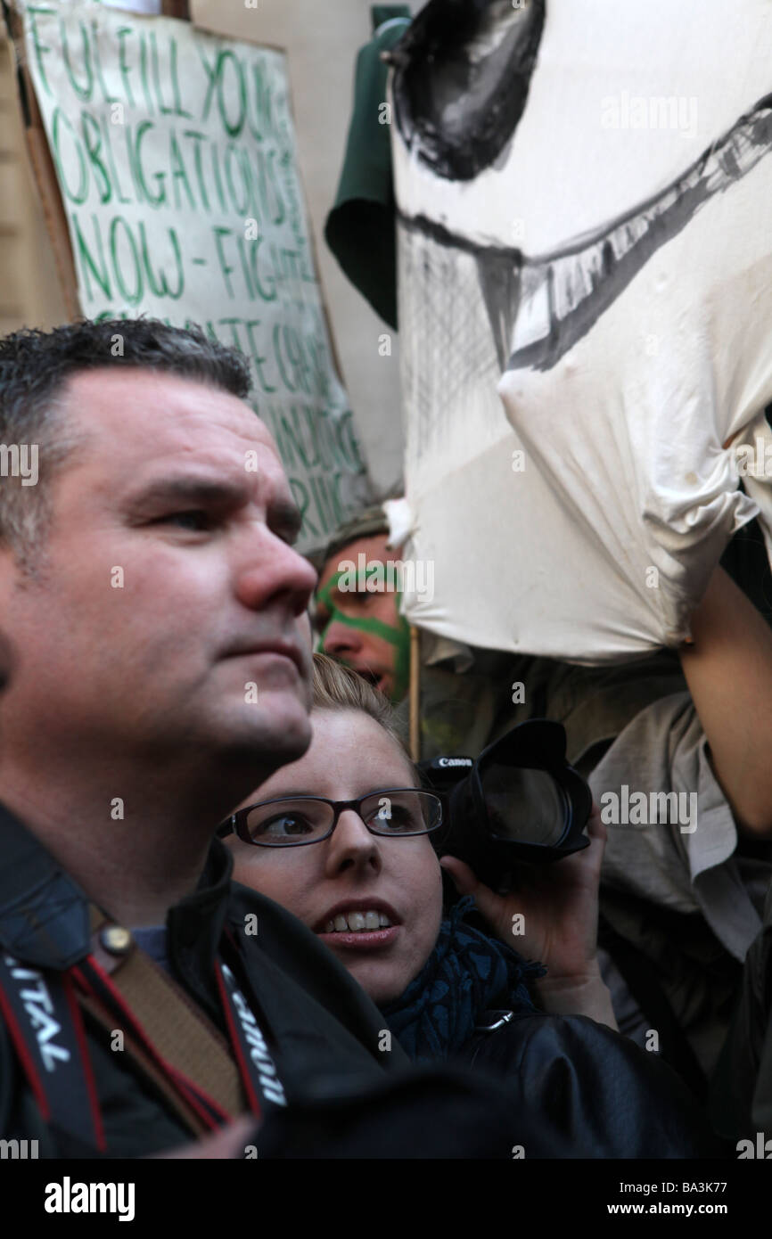 protesters during the g20 protest in london protesting against bankers ...
