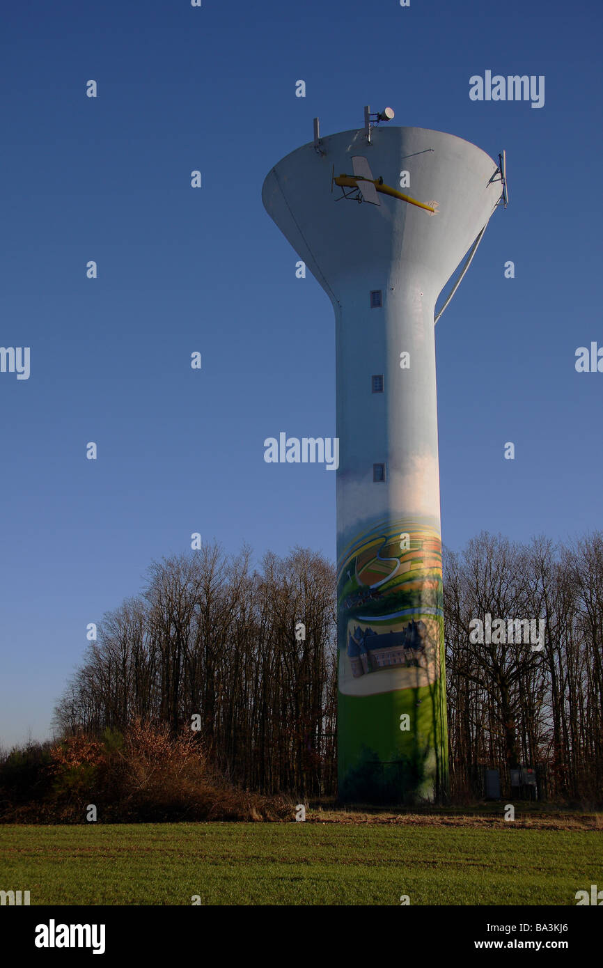 A water tower in northern France painted with a landscape Stock Photo ...