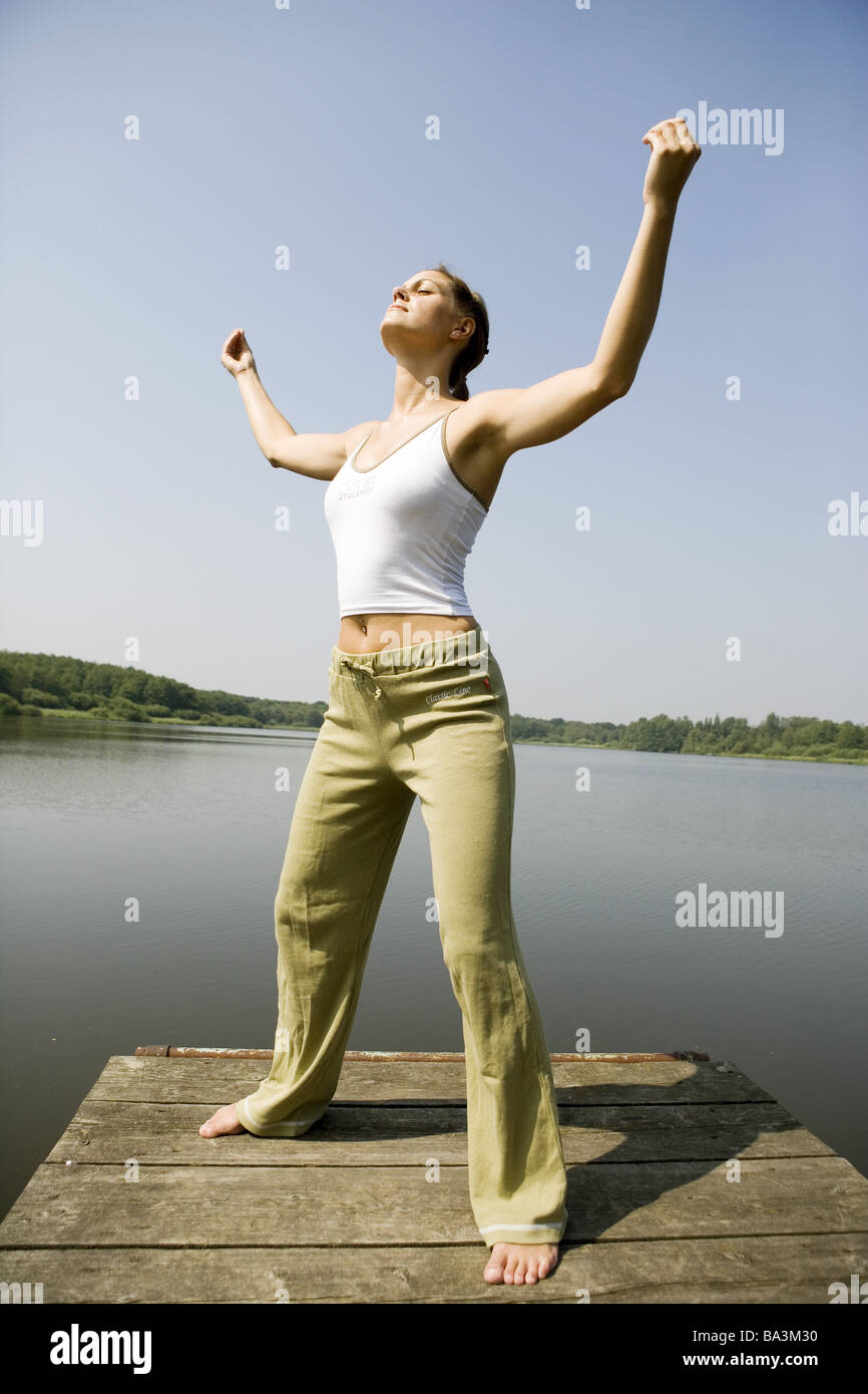 Woman young bridge stands straddle gesture poor series people quite ...