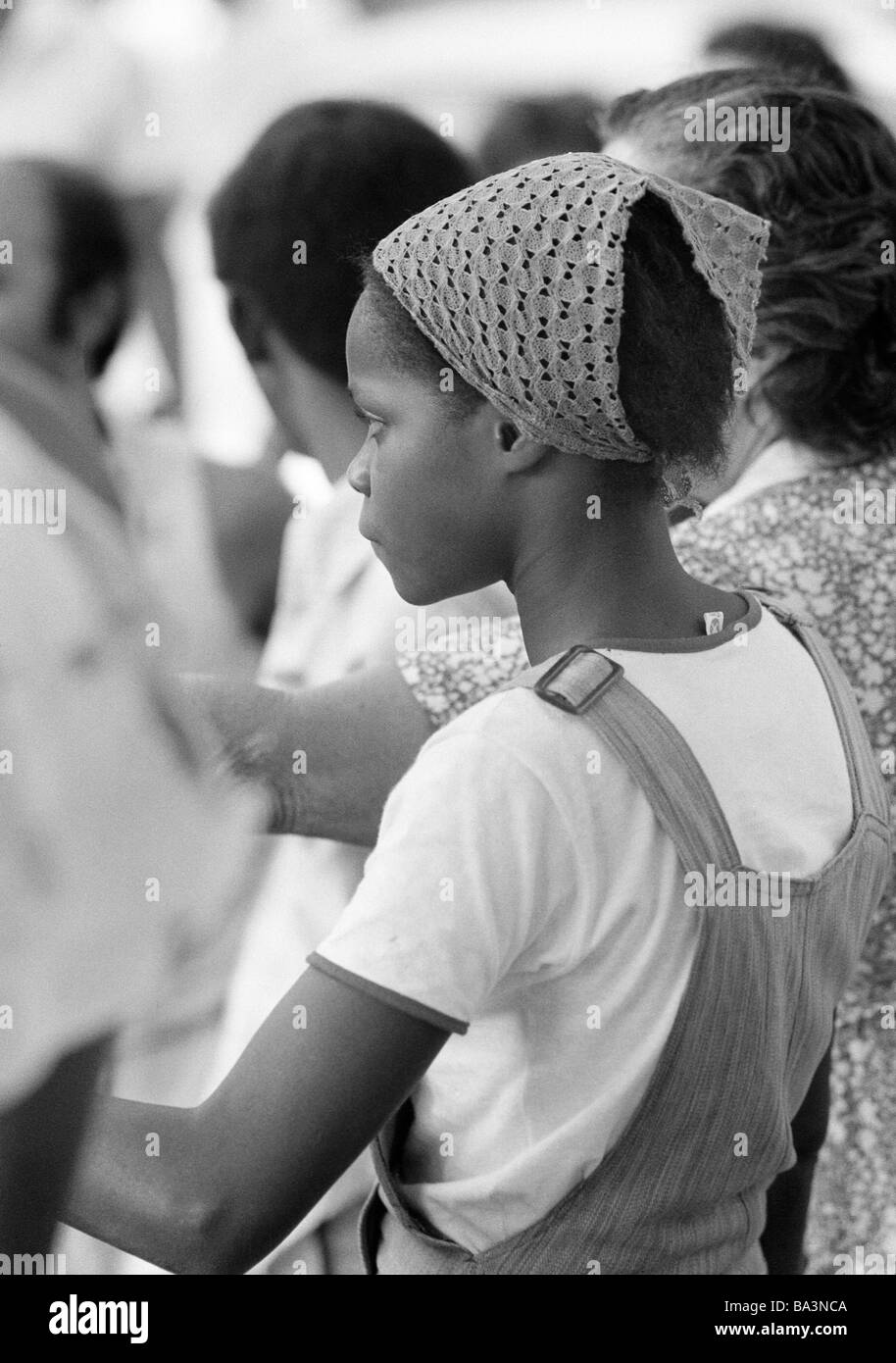 Seventies, black and white photo, people, young girl, crossbreed ...