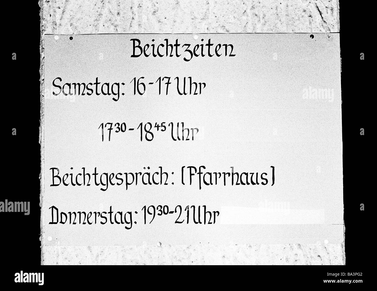 Seventies, black and white photo, religion, Christianity, confession ...