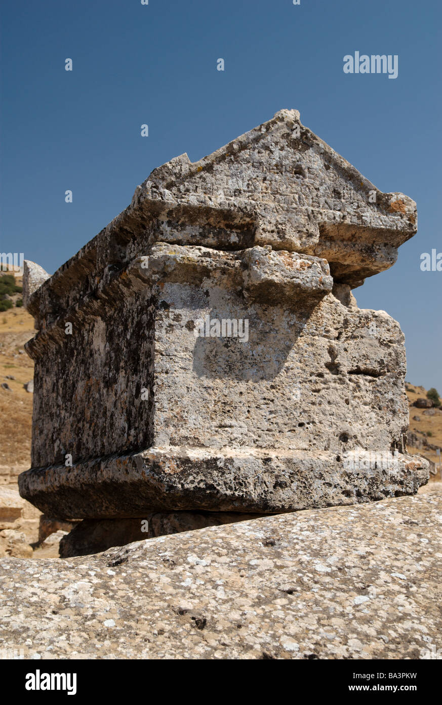 A stone sarcophagus coffin in the Northern Necropolis, Hierapolis ...