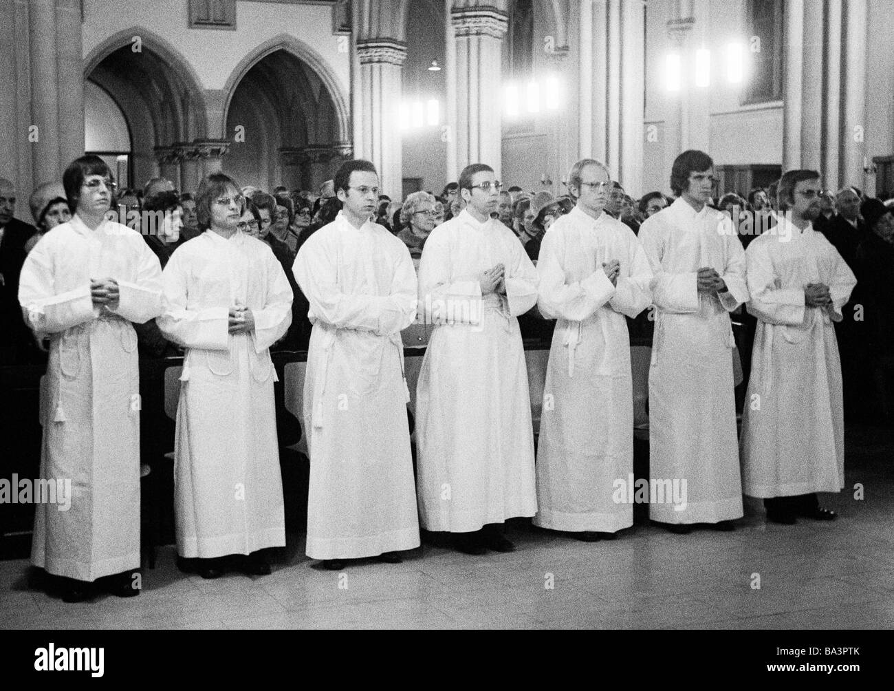 Seventies, black and white photo, religion, Christianity, consecration ...