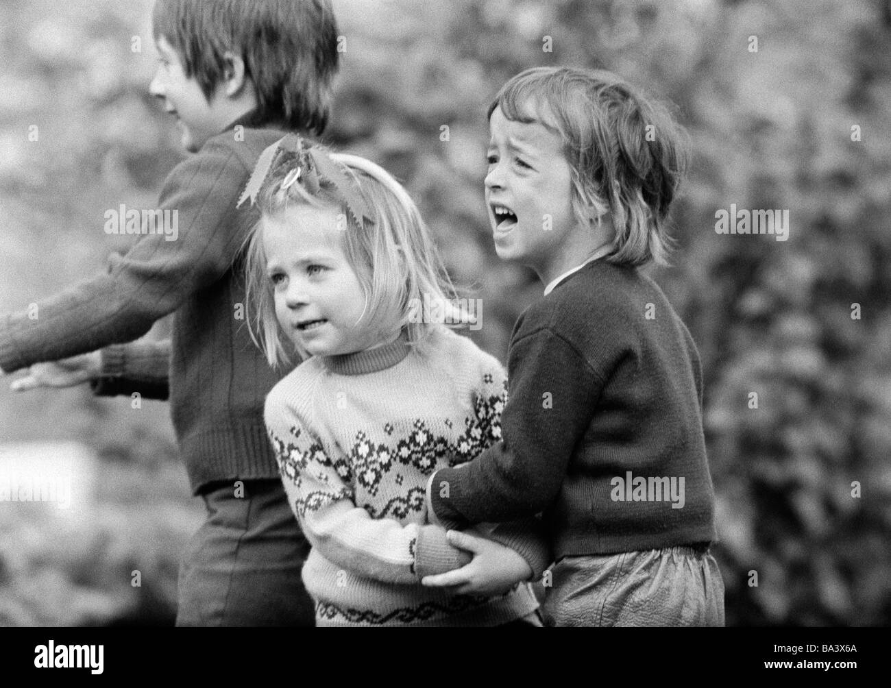Seventies, black and white photo, people, children, two little girls ...