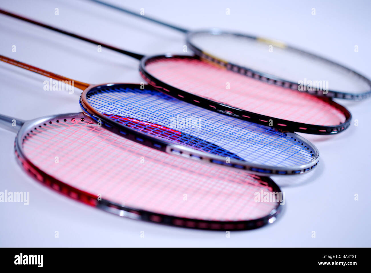 Four badminton rackets close up Stock Photo - Alamy