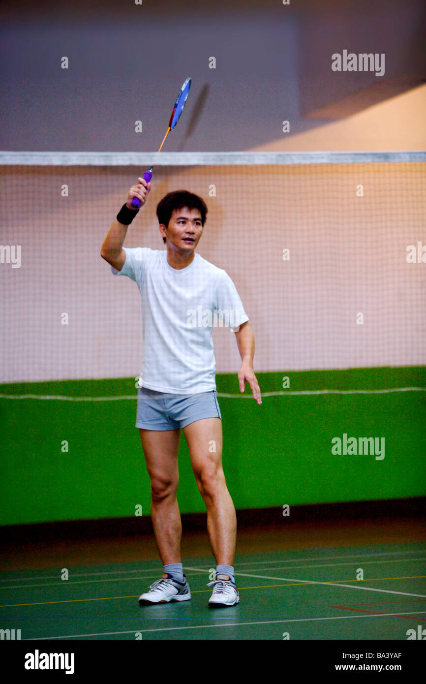 Man Playing Badminton Stock Photo - Alamy