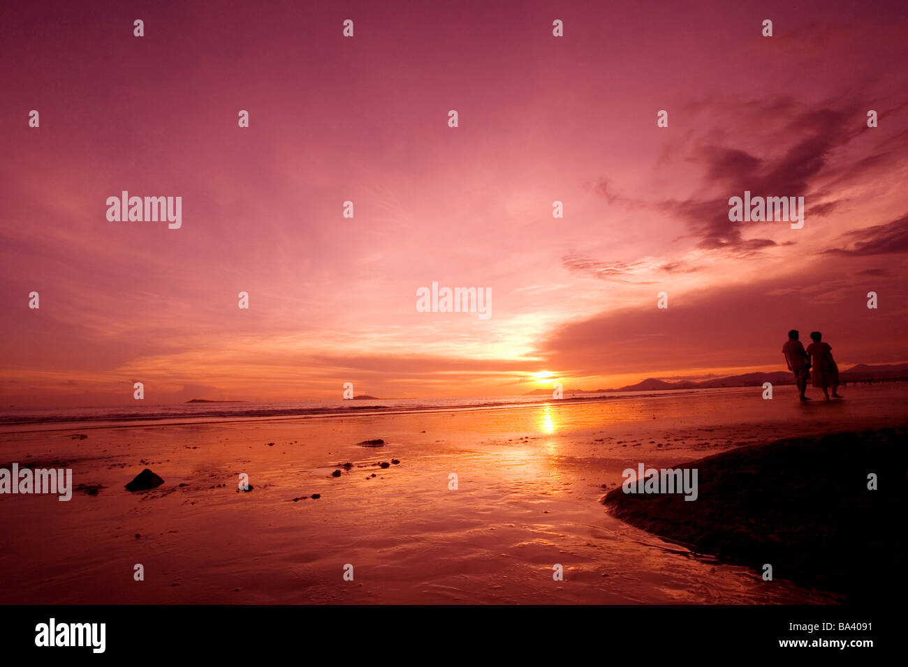 Asia China Hainan Island Sanya Bay Clouds in Sunset Background People ...