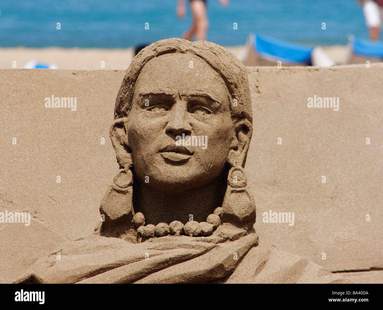 Sand sculpture of Simone de Beauvoir on beach in Spain Stock Photo - Alamy