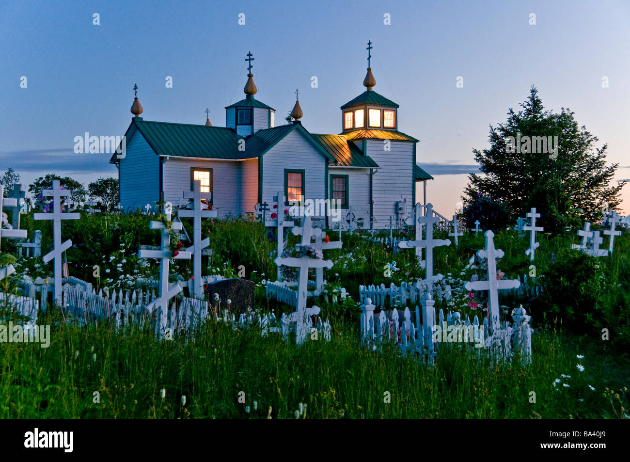 Transfiguration of Our Lord Russian Orthodox Church at dusk in ...