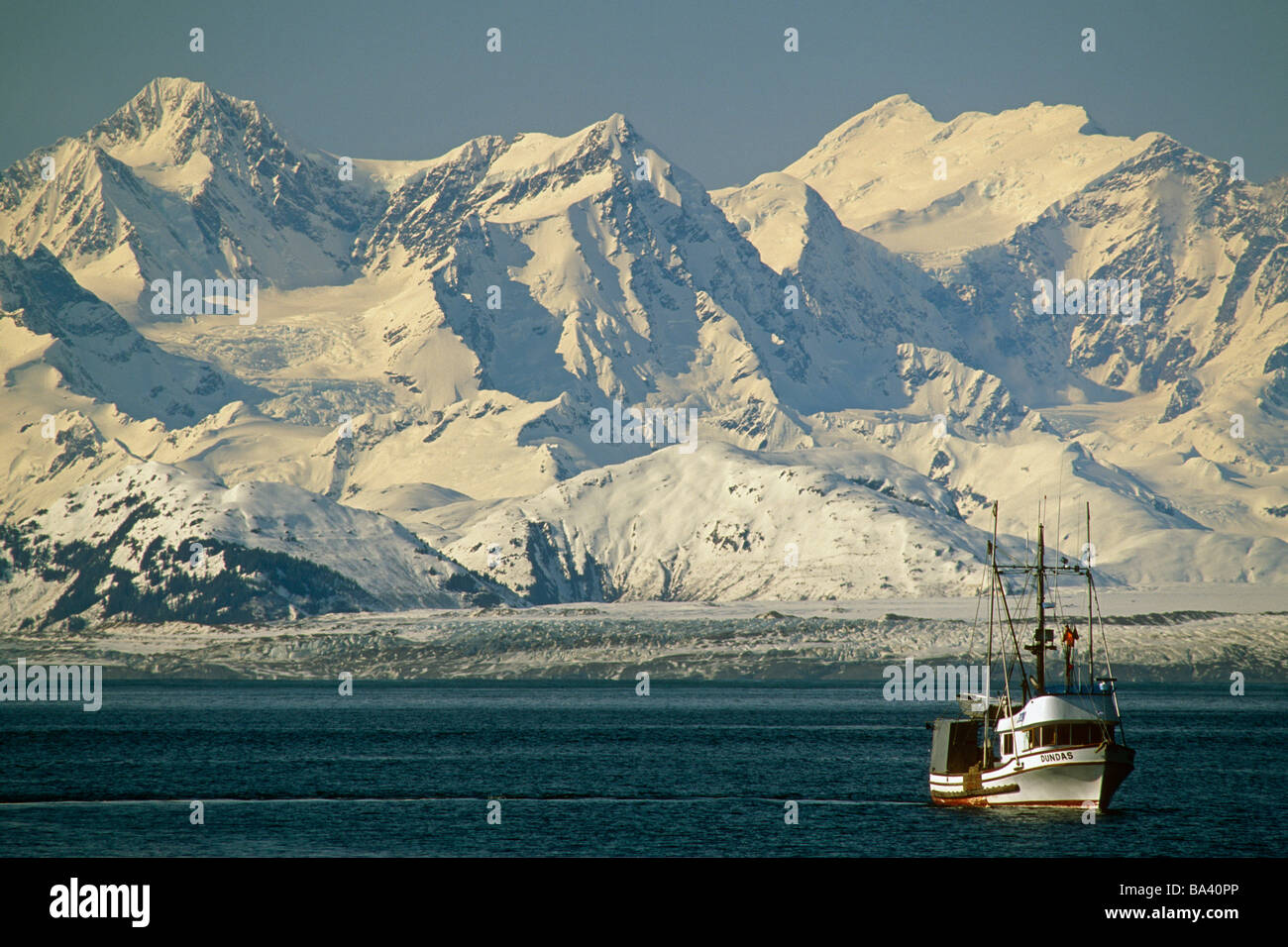Commercial fishing Troller in Cross Sound w/Brady Glacier Glacier Bay ...