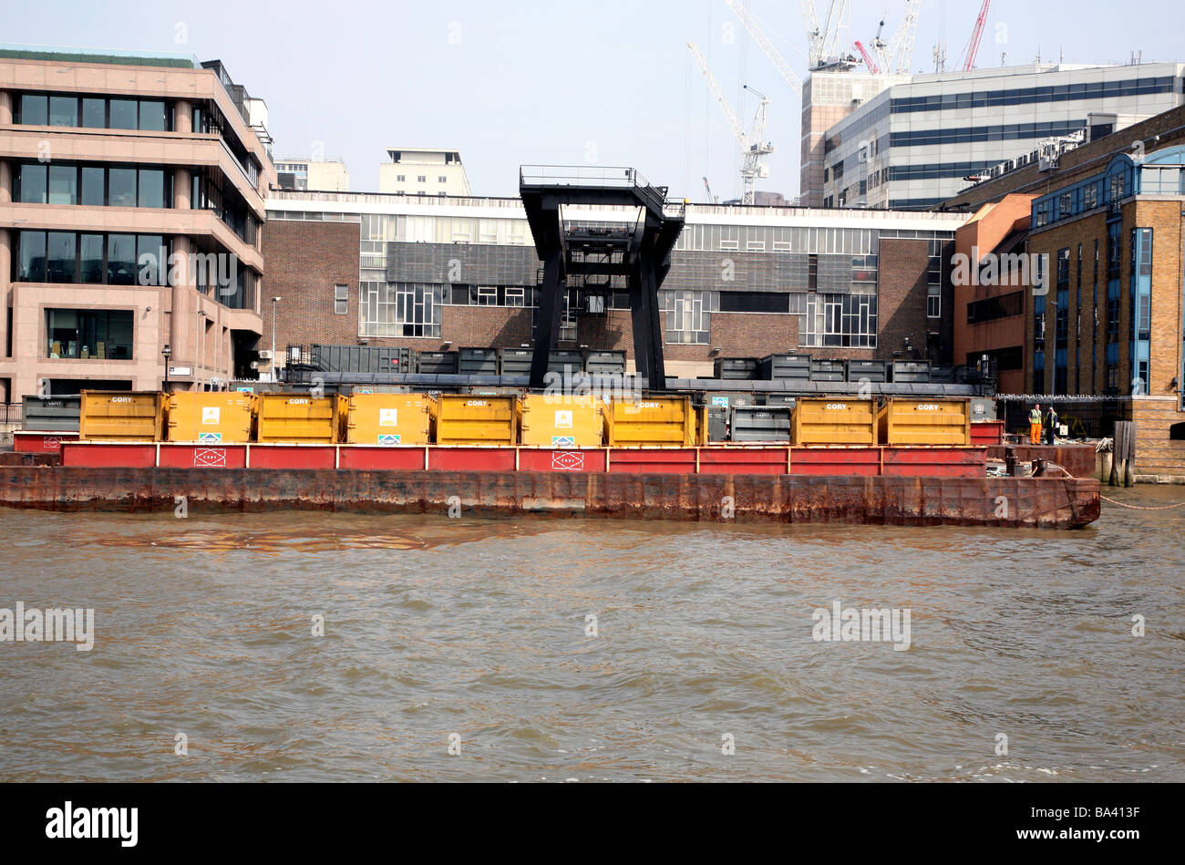 Waste container facility on River Thames in City of London Stock Photo ...