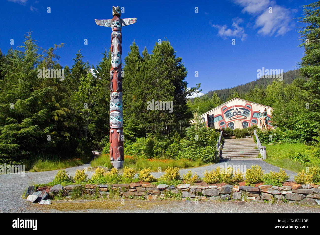 Totem poles & Clan House @ Saxman village near Ketchikan Alaska ...