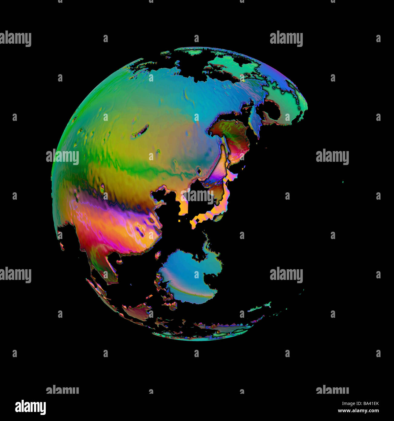 Colorful abstract version of globe centered on Japan Stock Photo - Alamy