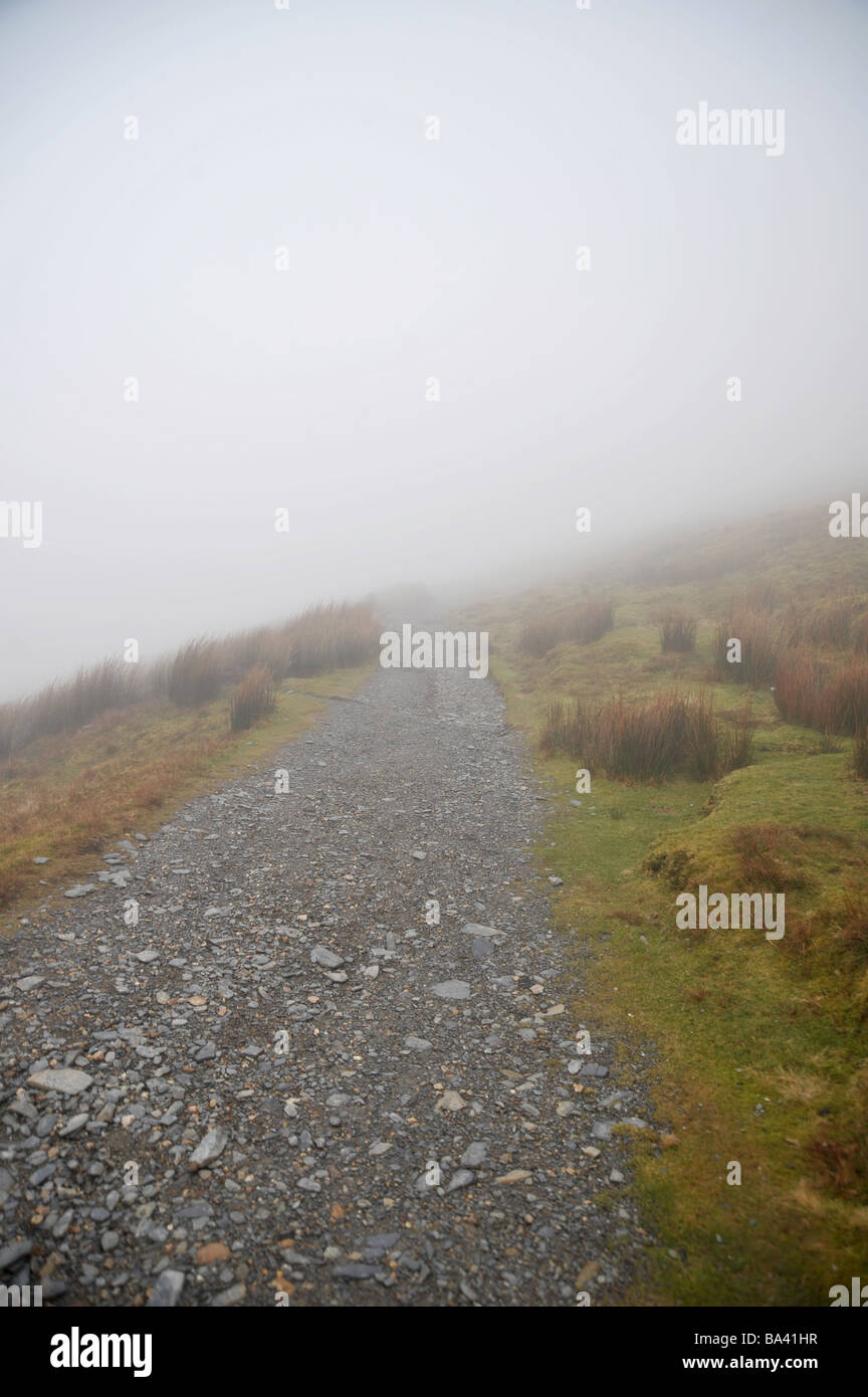 Llanberris path on Mount Snowdon disappears into low cloud Stock Photo ...