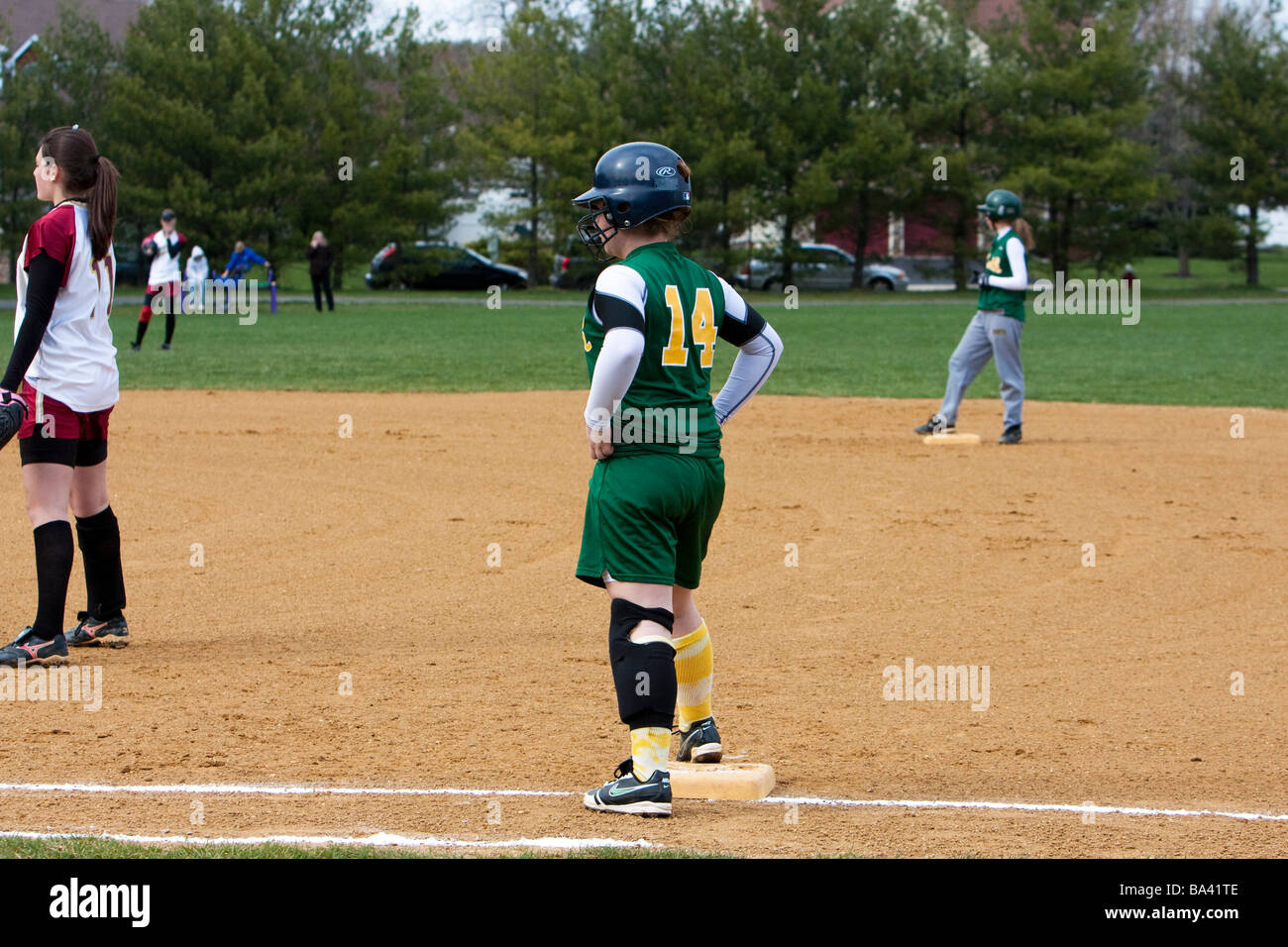 A girls high school softball game Stock Photo - Alamy