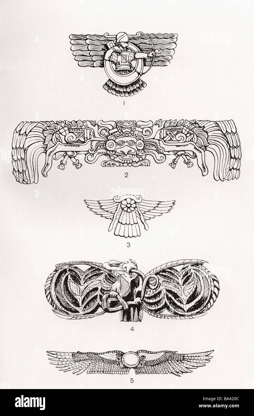 Five versions of winged disc from different mythologies Stock Photo - Alamy