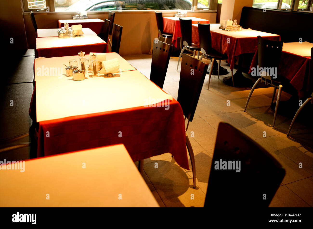 Tables in restaurant Stock Photo - Alamy