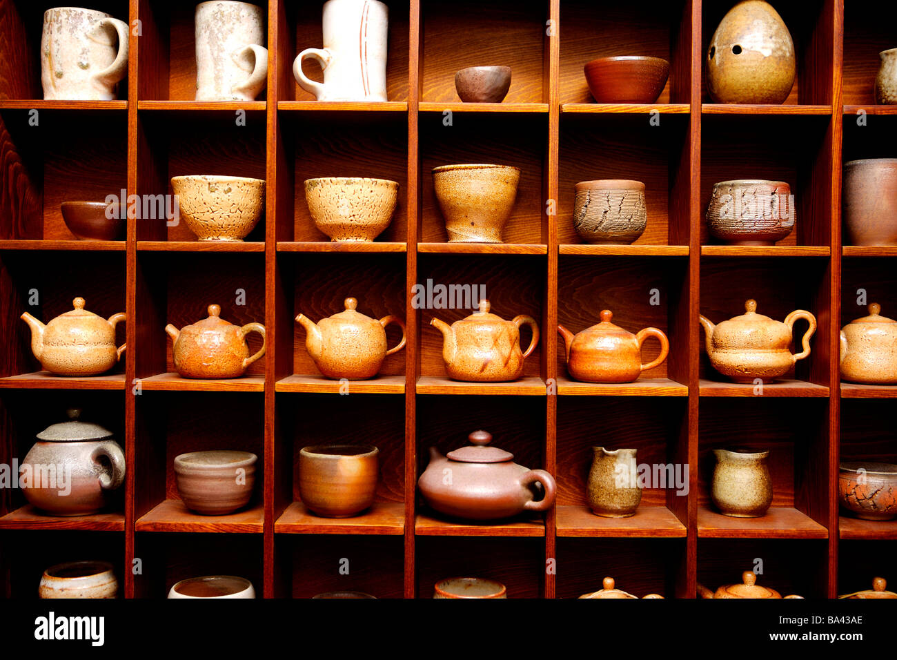 Pottery on shelf close up Stock Photo - Alamy