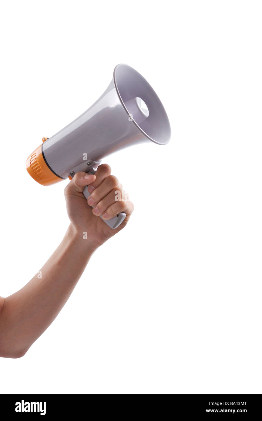 Hand holding Megaphone Stock Photo - Alamy
