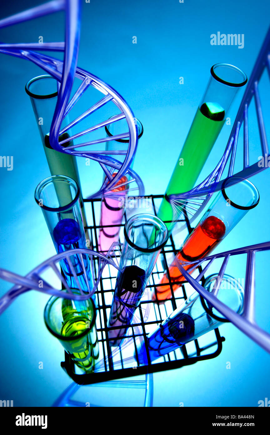 DNA strand and liquid filled test tube Stock Photo - Alamy