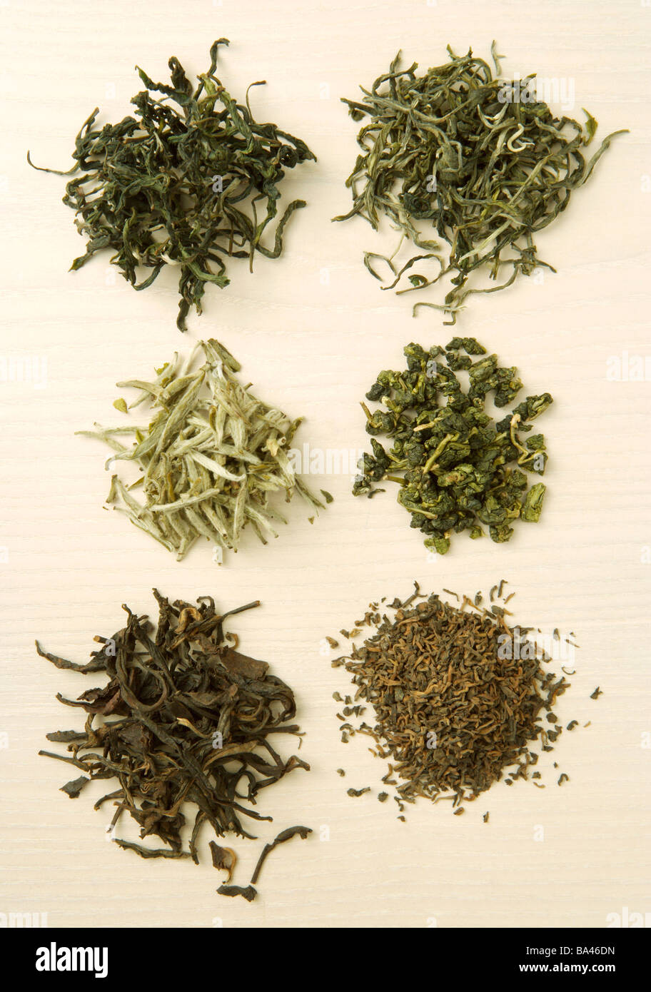 Six assortments of dried tea overhead view Stock Photo - Alamy