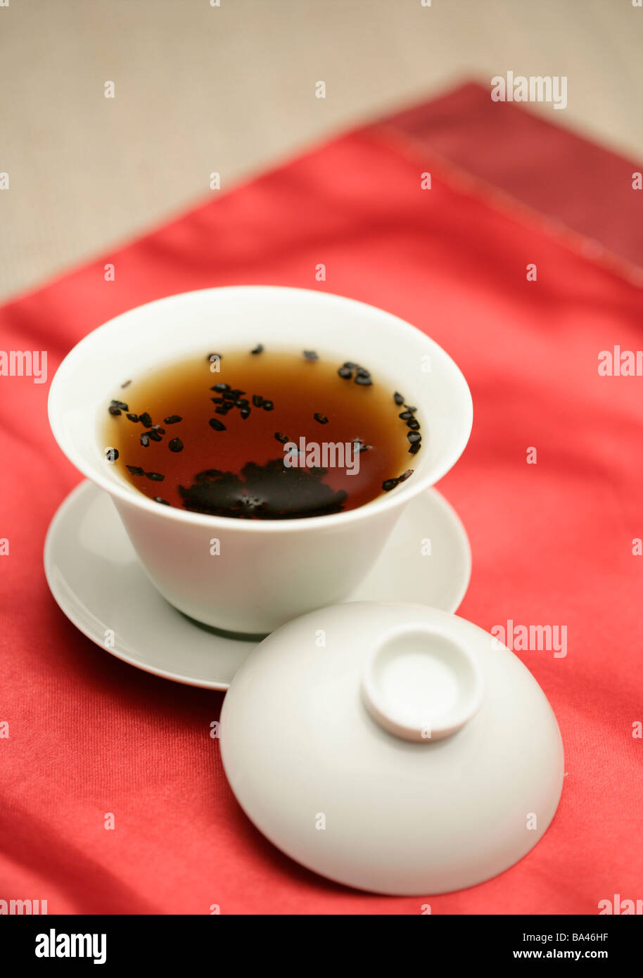 Cup of tea on table elevated view Stock Photo - Alamy