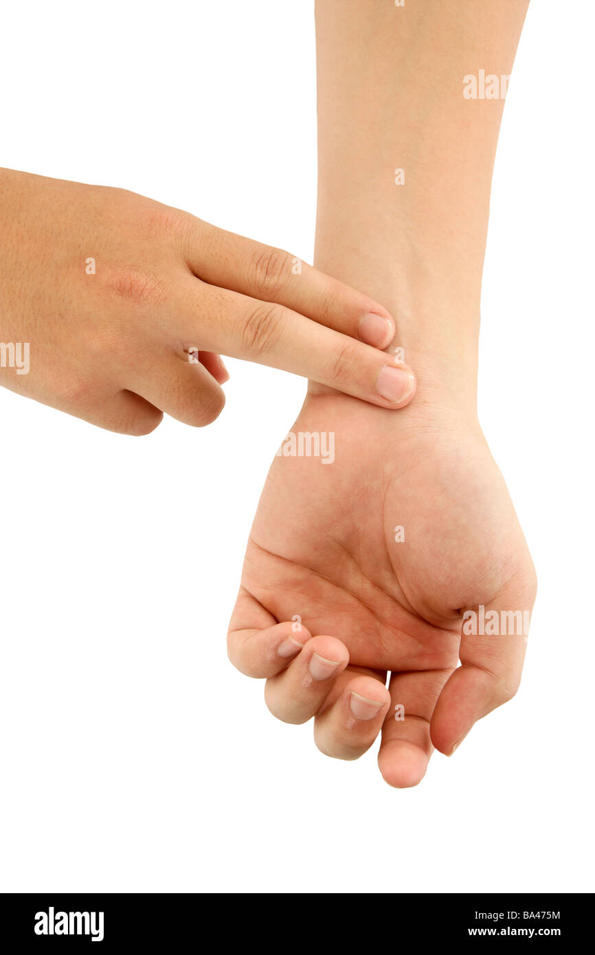 Man checking pulse close up Stock Photo - Alamy