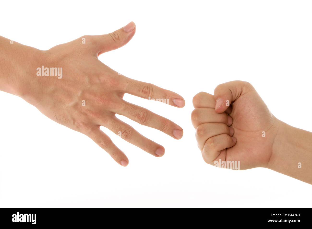 Men playing rock paper scissors Close up Stock Photo - Alamy