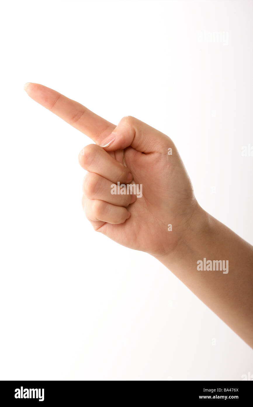 Woman pointing close up of hand Stock Photo - Alamy