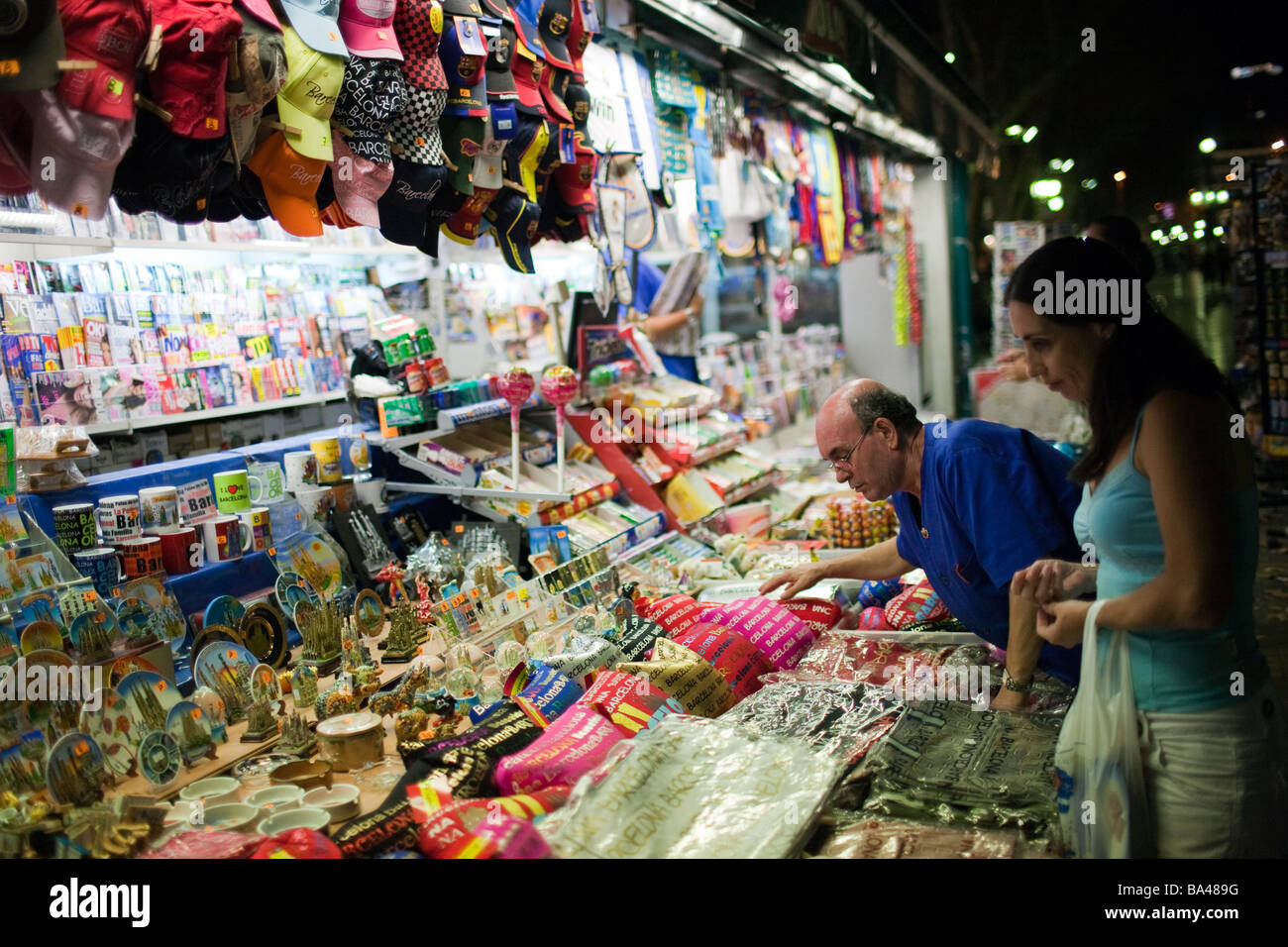 Typical kiosk at Las Ramblas town of Barcelona autonomous commnunity of ...