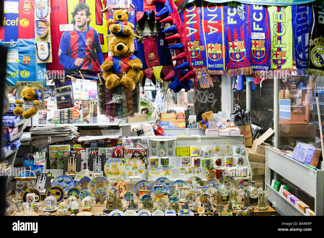 Typical kiosk at Las Ramblas town of Barcelona autonomous commnunity of ...
