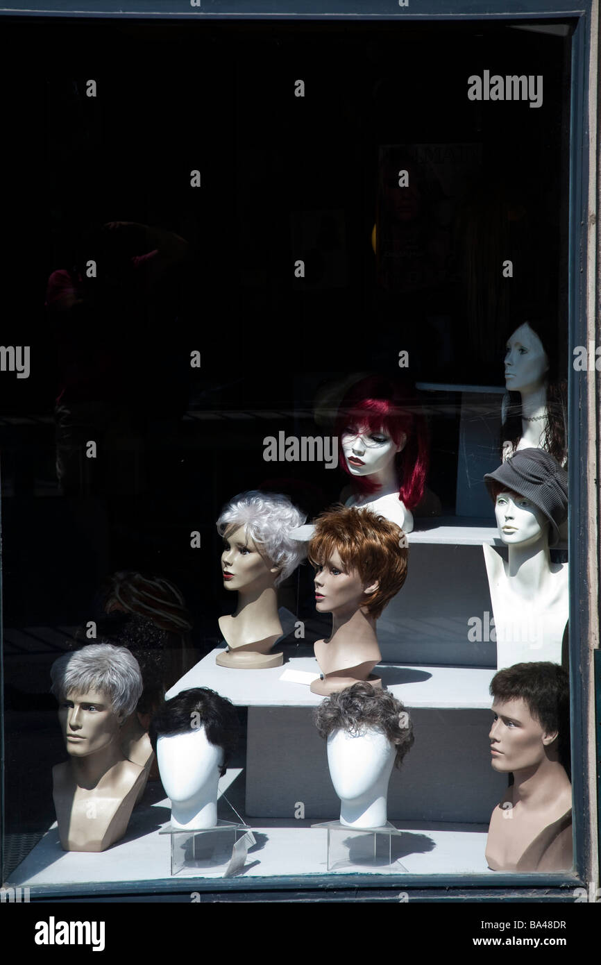 Wig shop window town of Barcelona autonomous commnunity of Catalonia ...