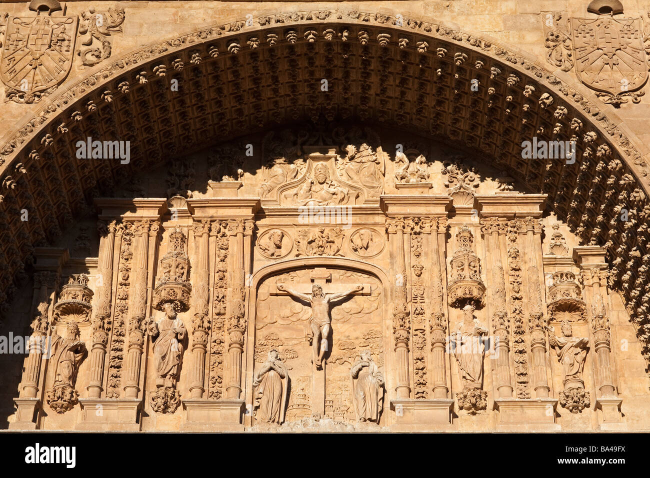 Plateresque facade of San Esteban church, Salamanca, Spain Stock Photo ...