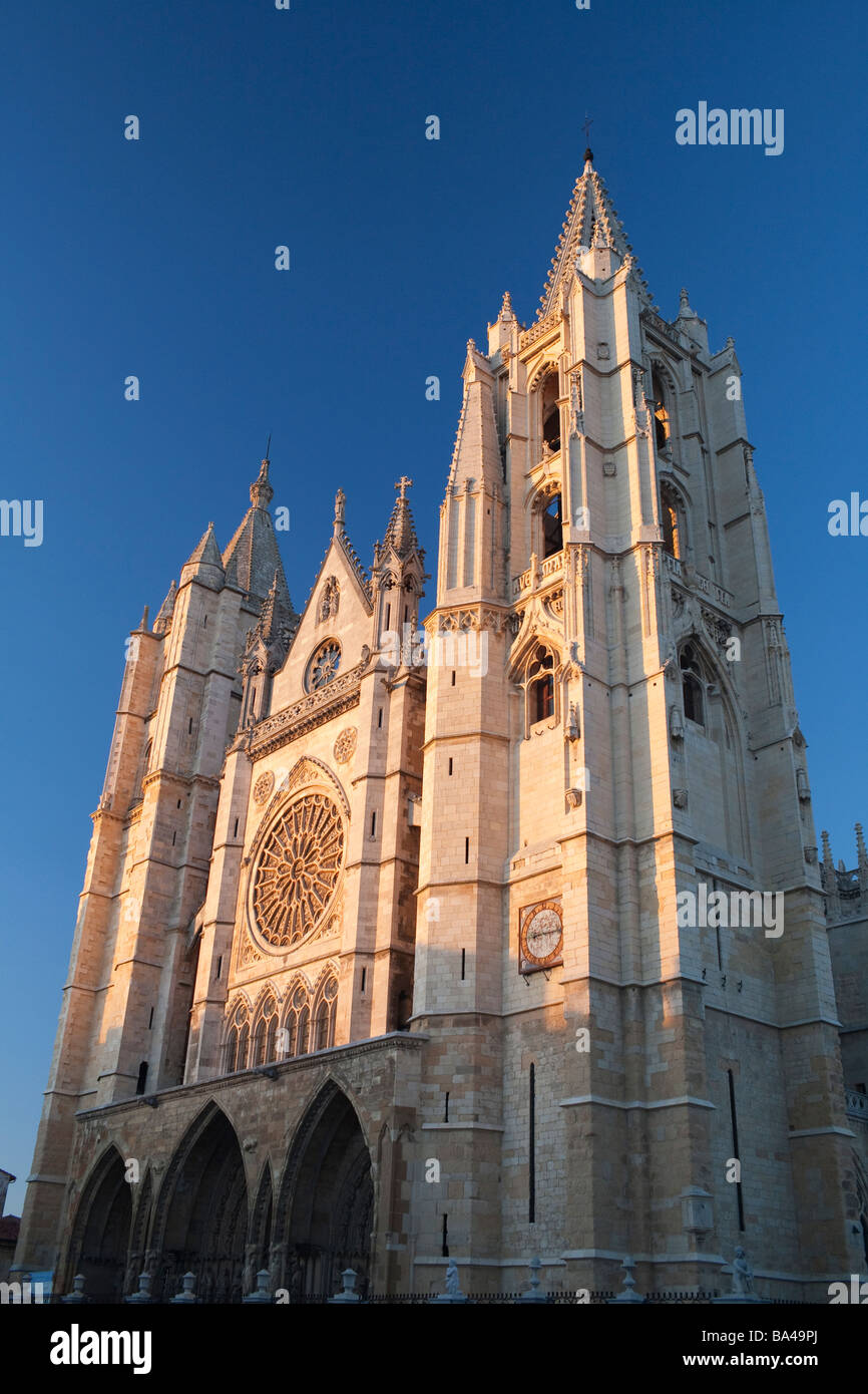 Western facade of the Gothic Cathedral town of Leon autonomous ...