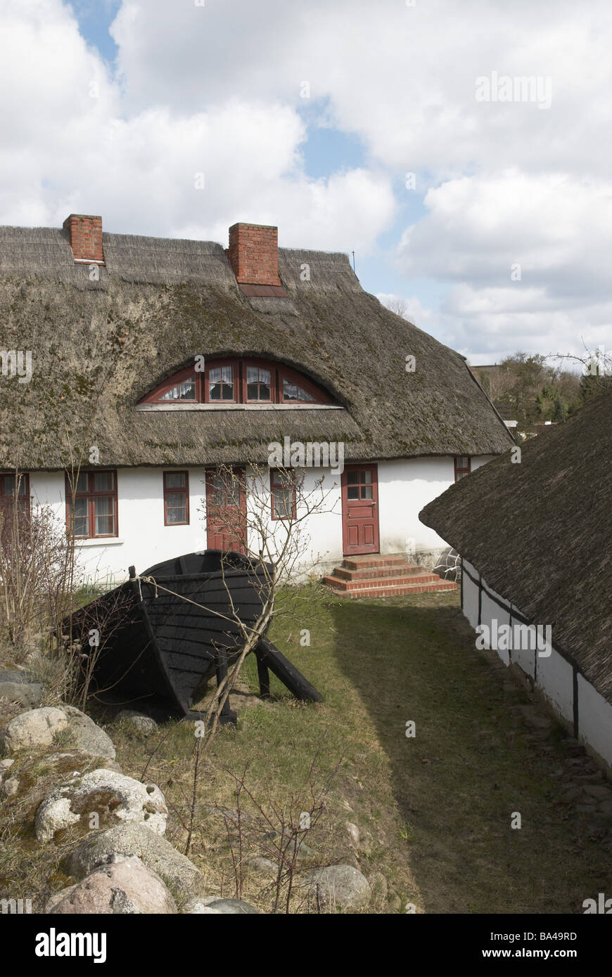 Fisher-cottage house windows door steps roof tree boat stall heavens ...