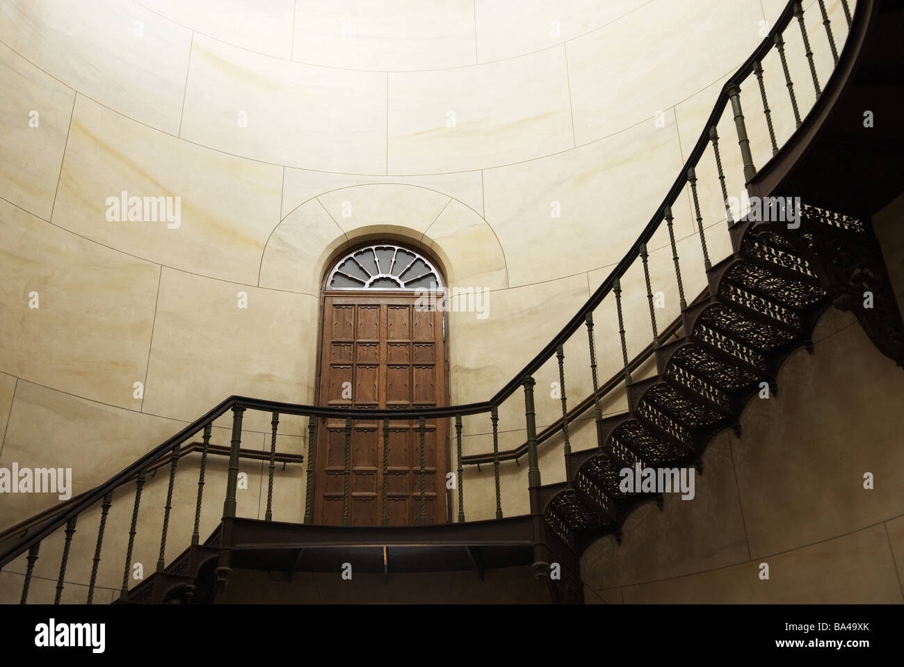 Helix-stairway ascent podium wall steps door hand-rails cast-iron ...