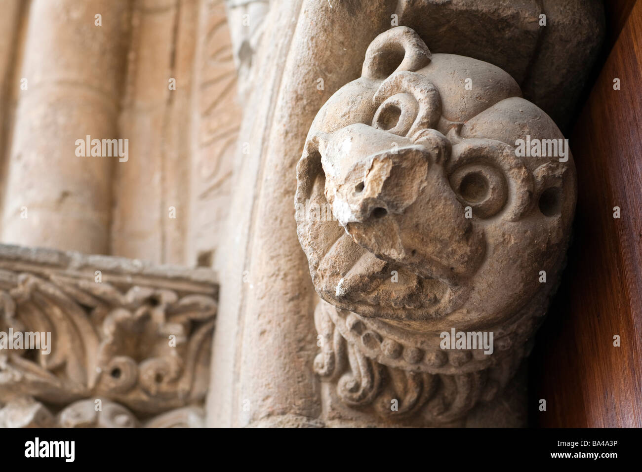 Romanesque carving of mythological animal head San Isidoro basilica ...