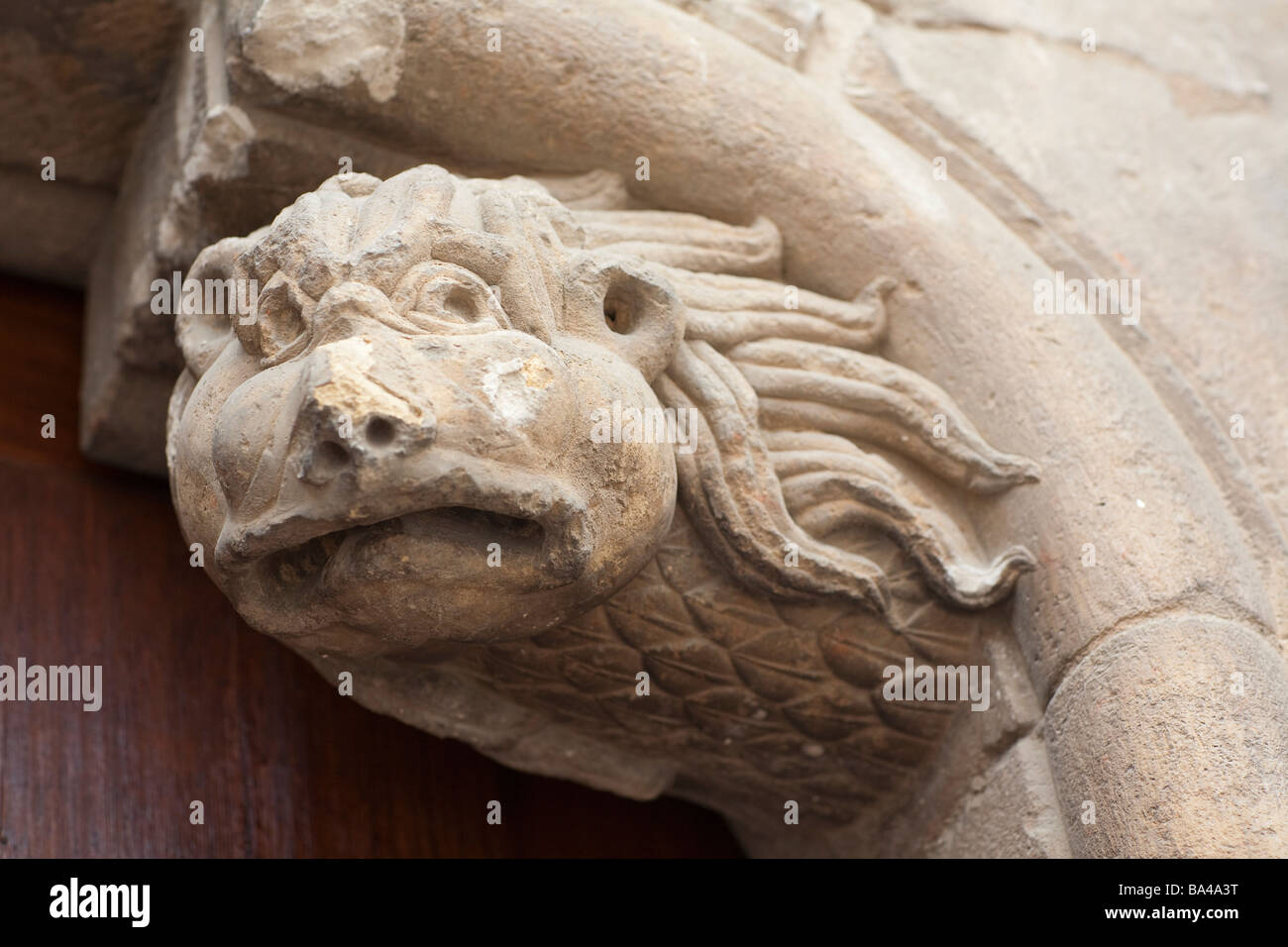 Romanesque carving of mythological animal head San Isidoro basilica ...