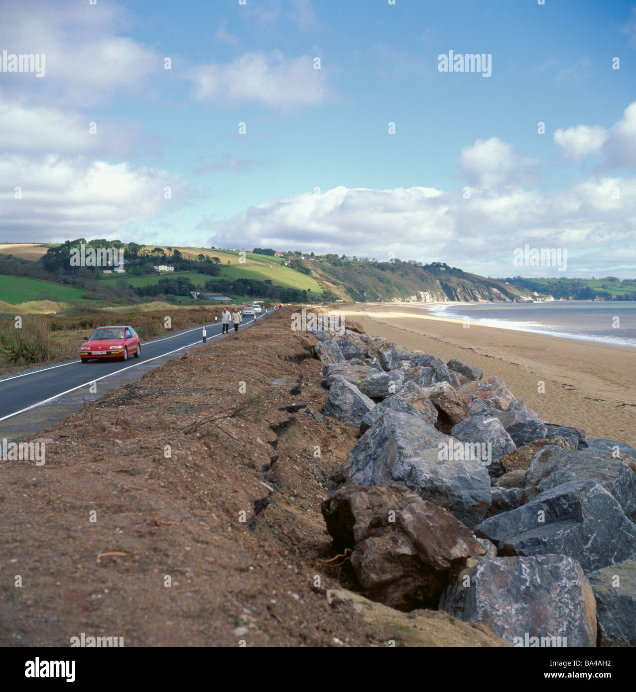 Coastal protection to the road at Slapton Sands near Torcross village ...