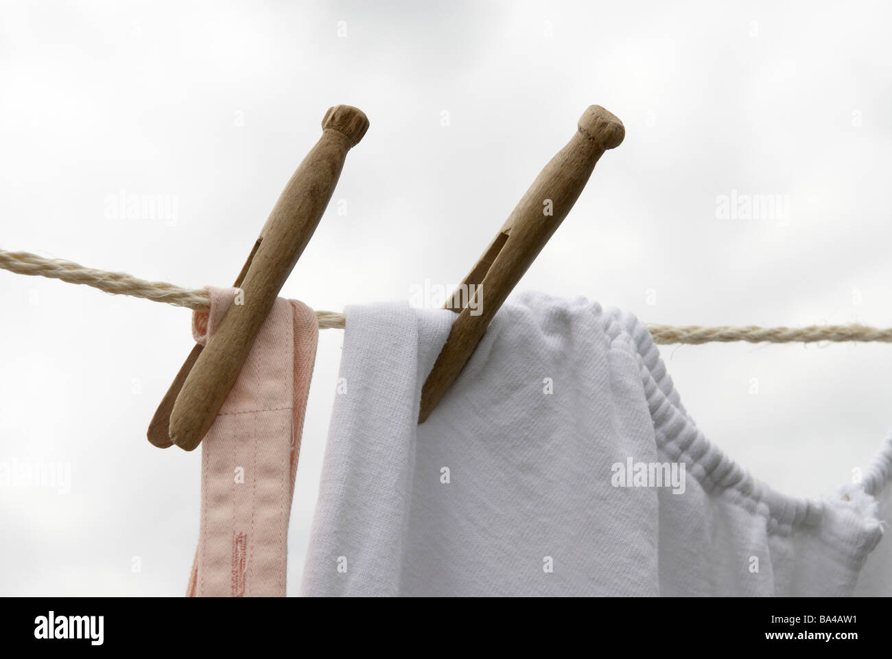 Laundry clothes pins clothes line heavens 06/2006 Stock Photo - Alamy