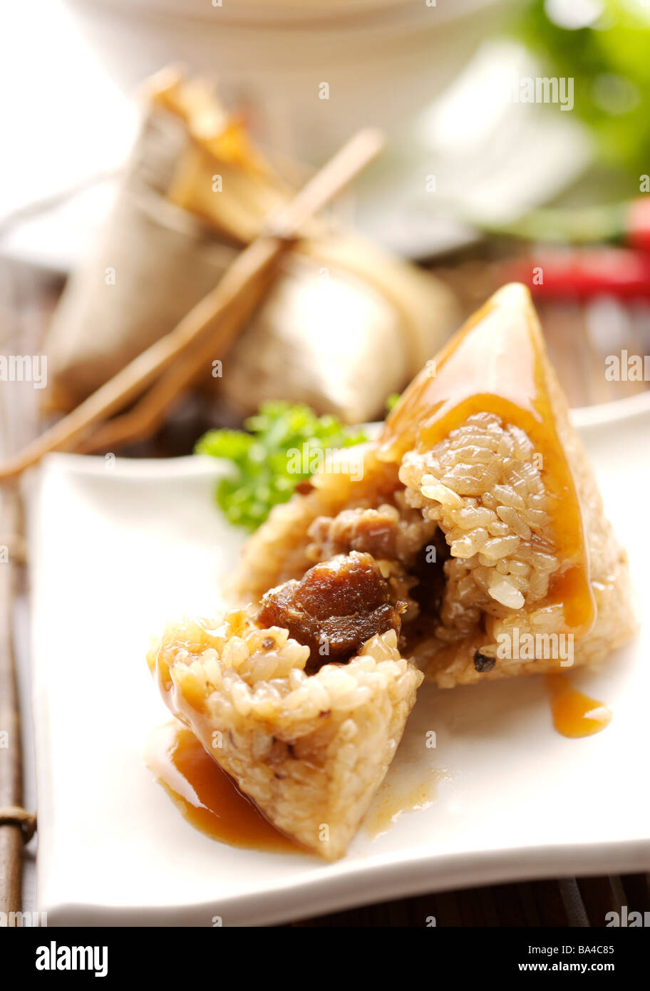 Sticky rice dumpling on plate Stock Photo - Alamy