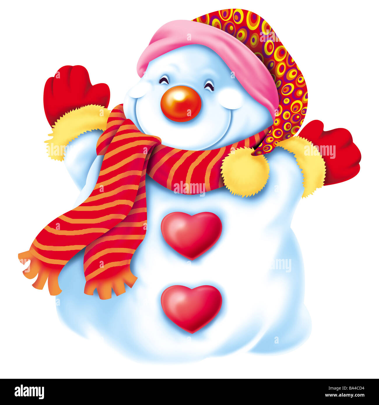Snowman with hat gloves and scarf Stock Photo - Alamy