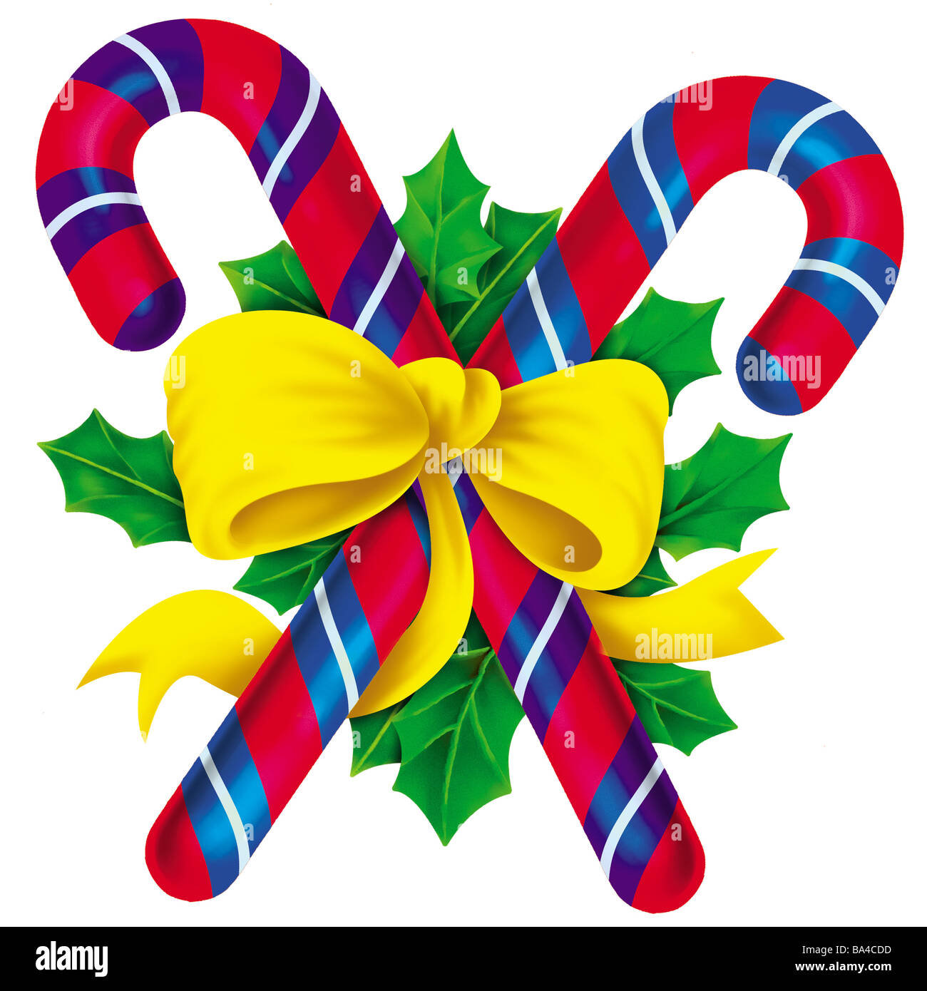 Two candy canes tied up with a yellow ribbon Stock Photo - Alamy