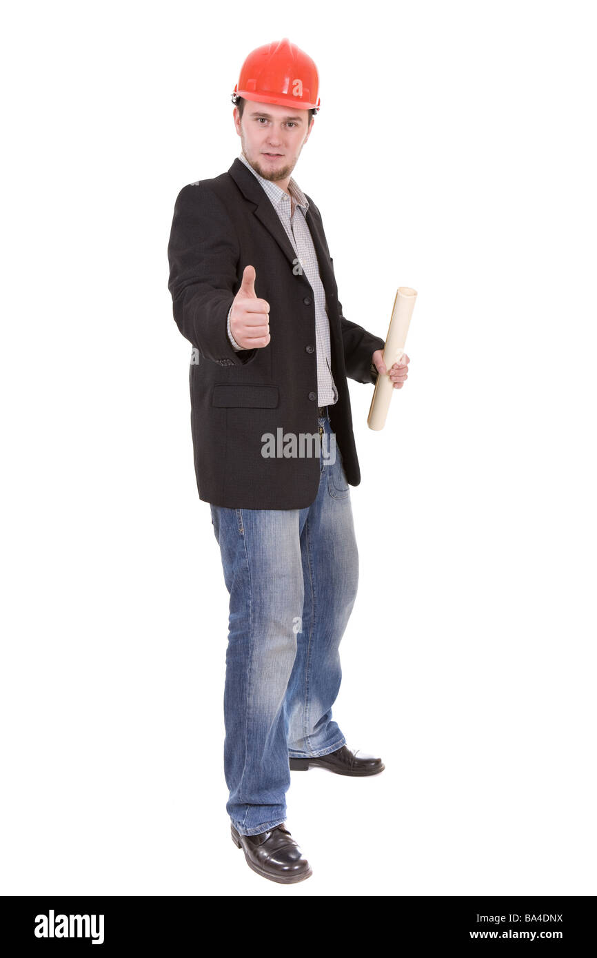 man with plan isolated over white background Stock Photo - Alamy