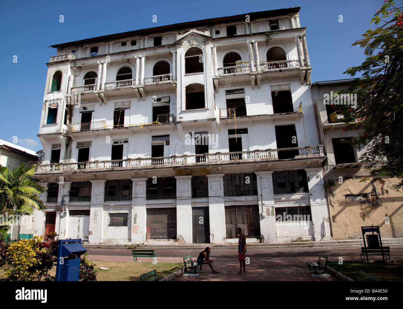 A five story building, in need of restoration, in Herrara Park in Old ...