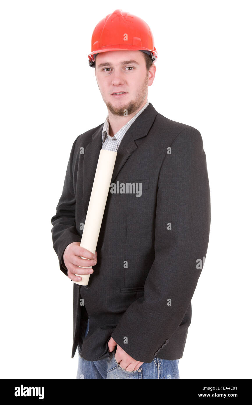 man with plan isolated over white background Stock Photo - Alamy