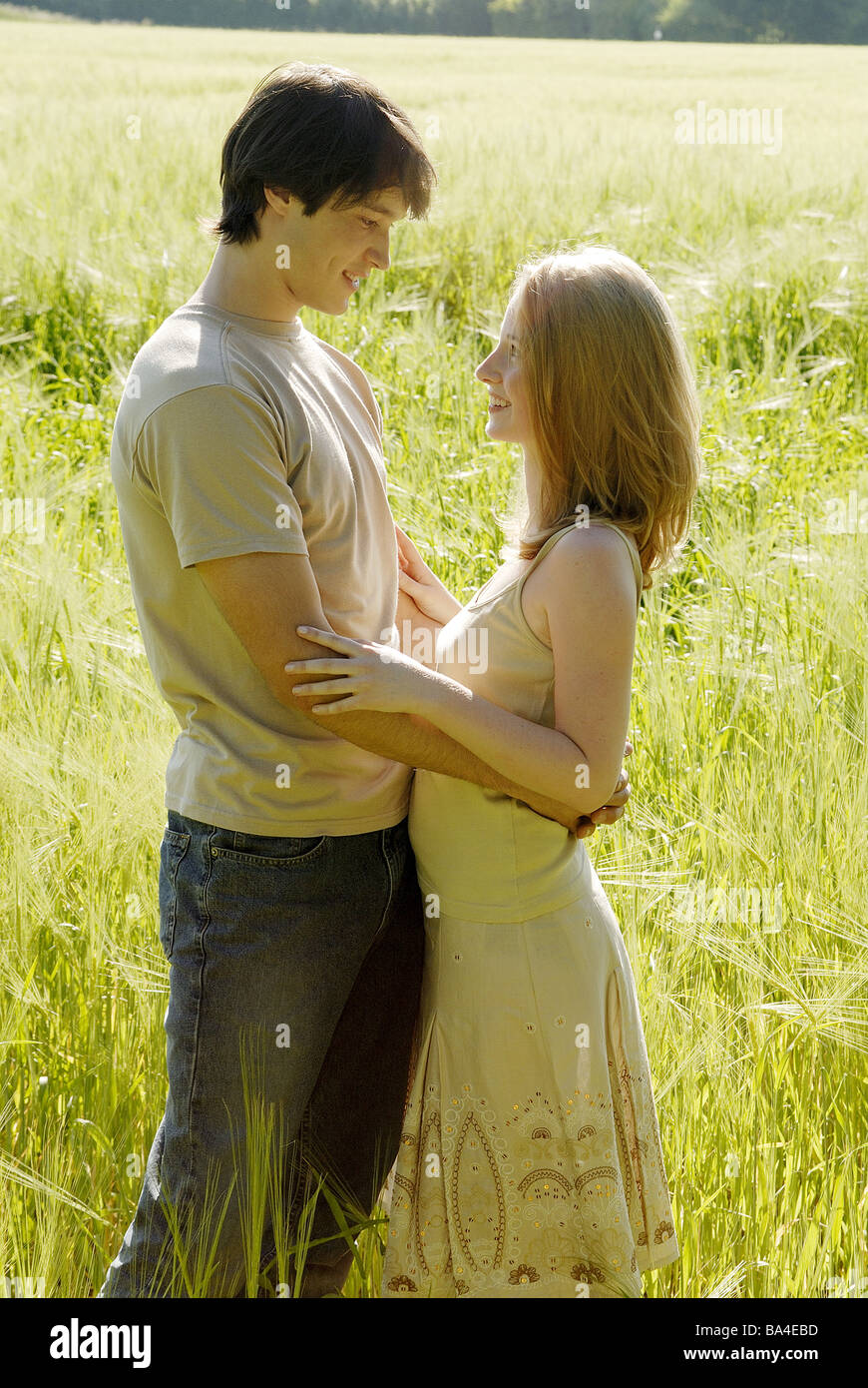 Mate young embrace grain-field gets along cheerfully detail series ...