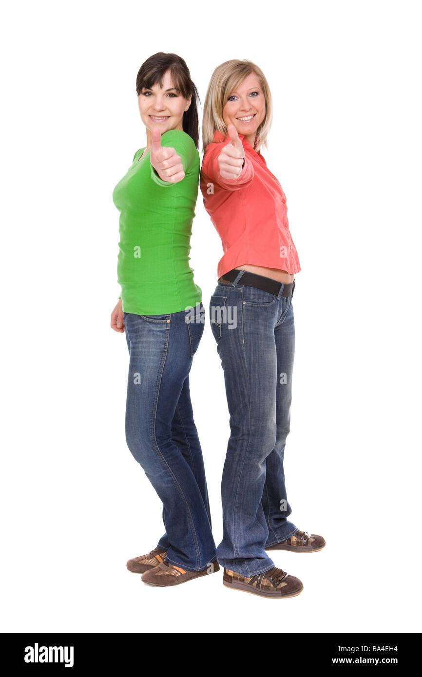 two crazy women in friendship over white background Stock Photo - Alamy