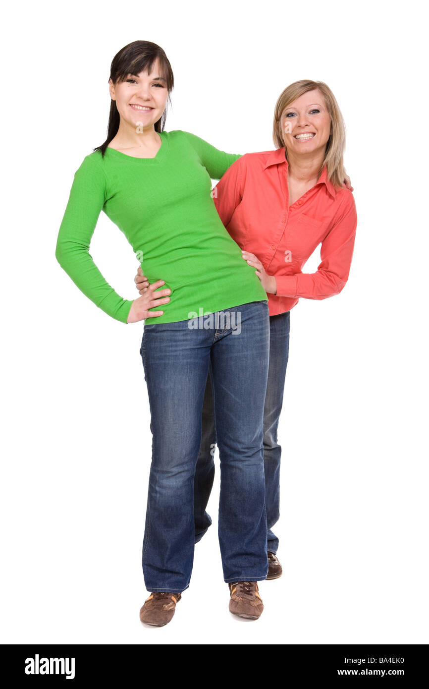 two crazy women in friendship over white background Stock Photo - Alamy