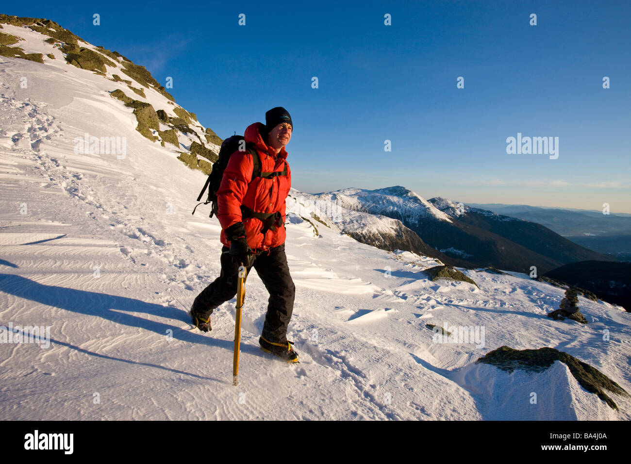 Winter hiking on Mount Clay above the Great Gulf in New Hampshire's ...
